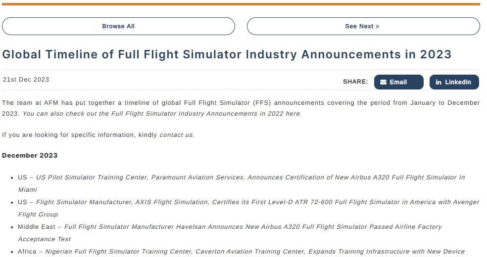 Global Timeline of Full Flight Simulator Industry Announcements in 2023 ...